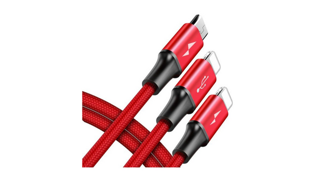 Baseus Rapid Series 3-in-1 Cable Micro+Dual Lightning 3A 1.2M Red